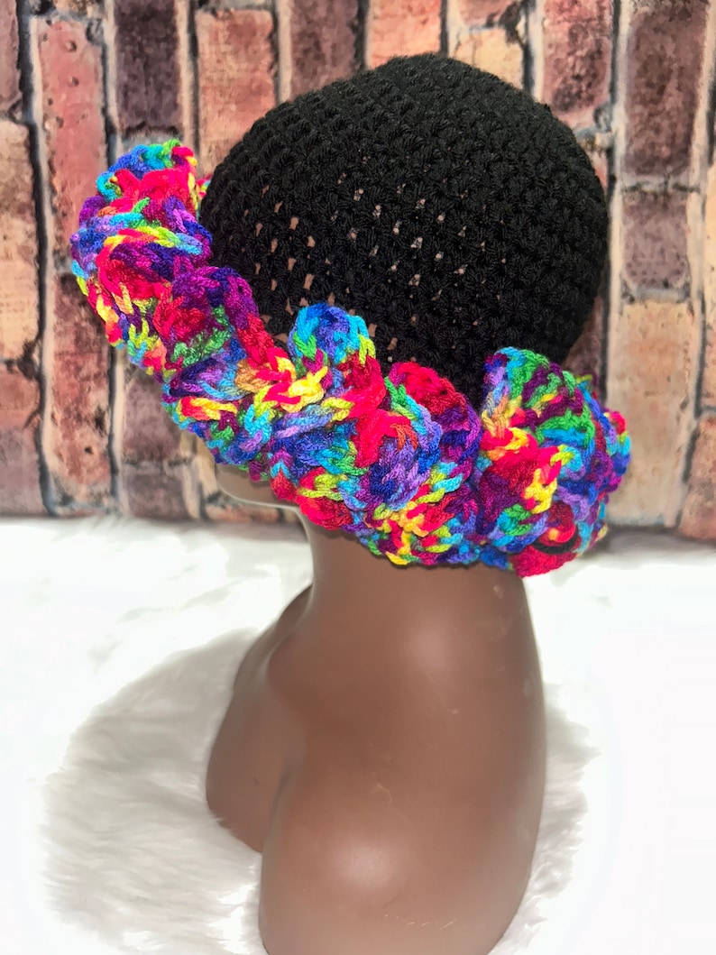 Black Rainbow Crochet Ruffle Hat - Etsy