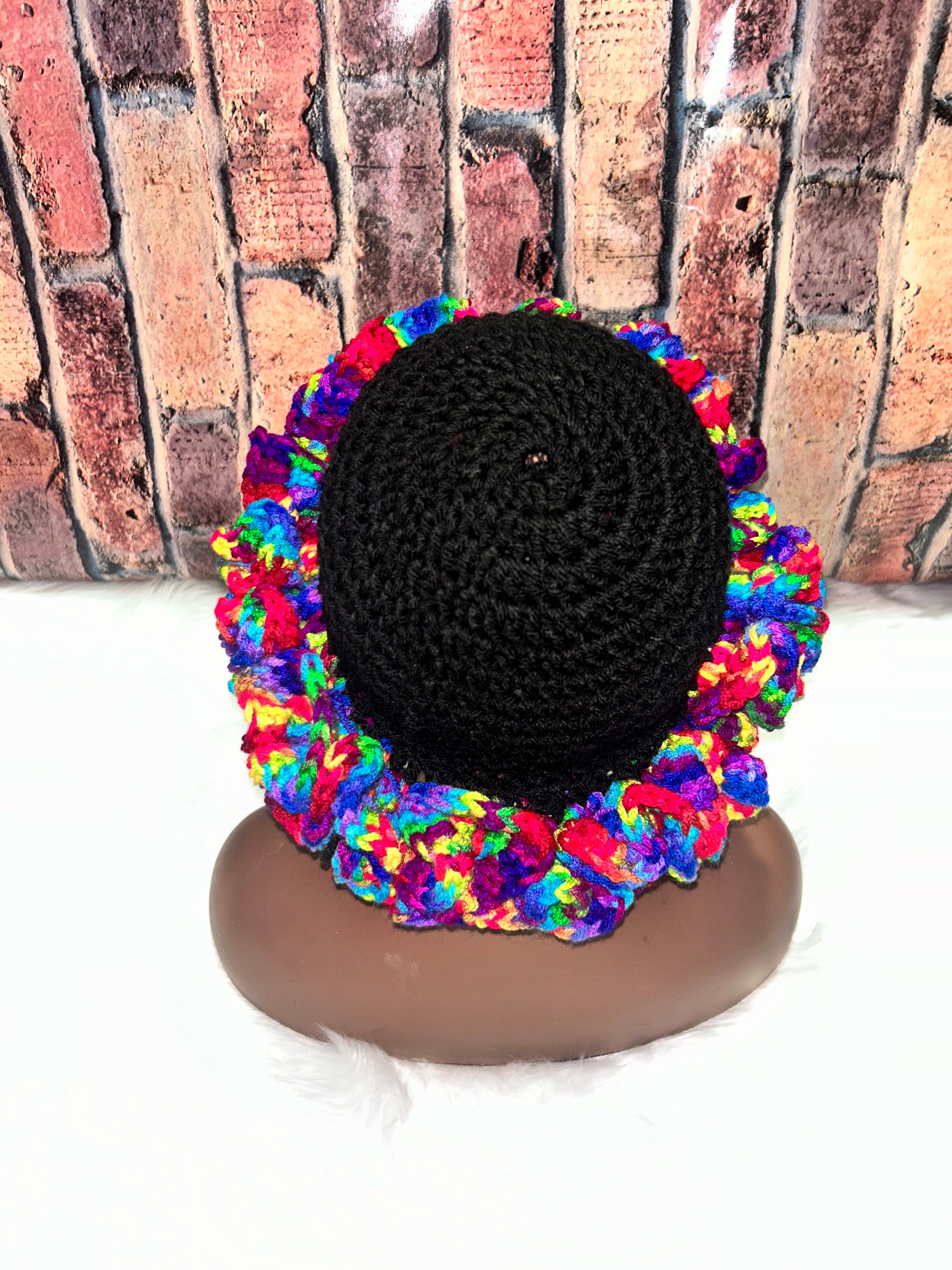 Black Rainbow Crochet Ruffle Hat - Etsy