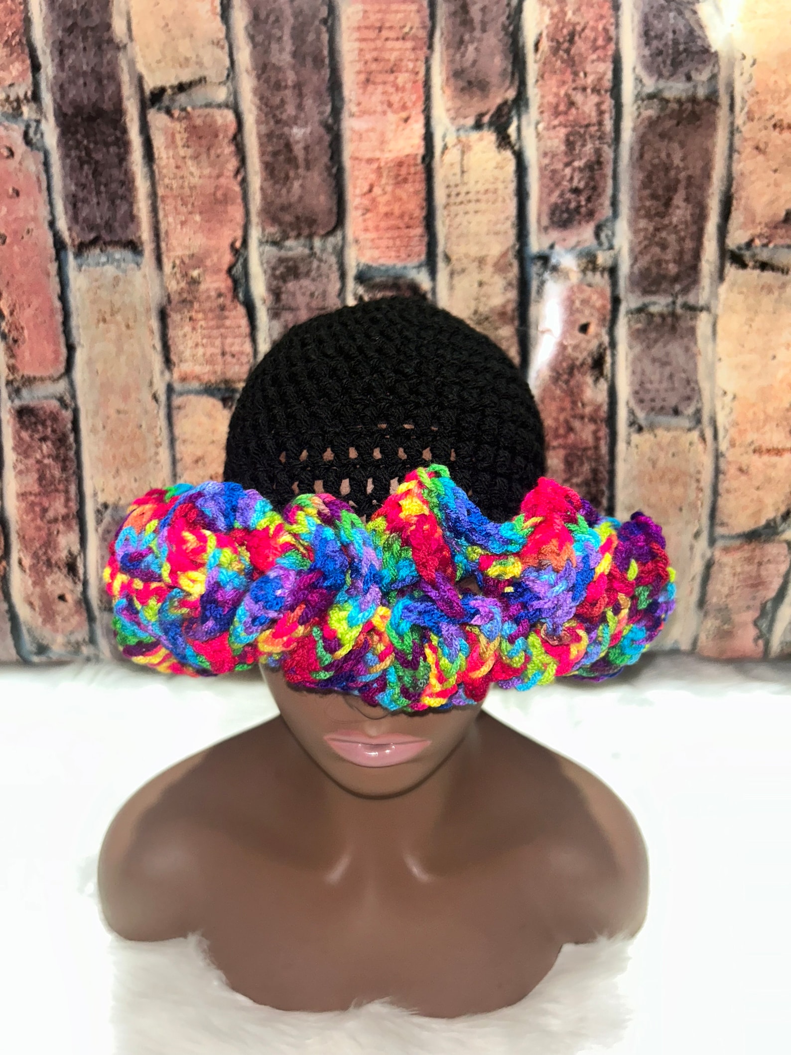 Black Rainbow Crochet Ruffle Hat - Etsy