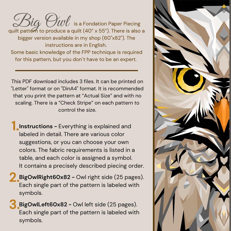 Big Owl 40"x55" FPP Pattern - Etsy
