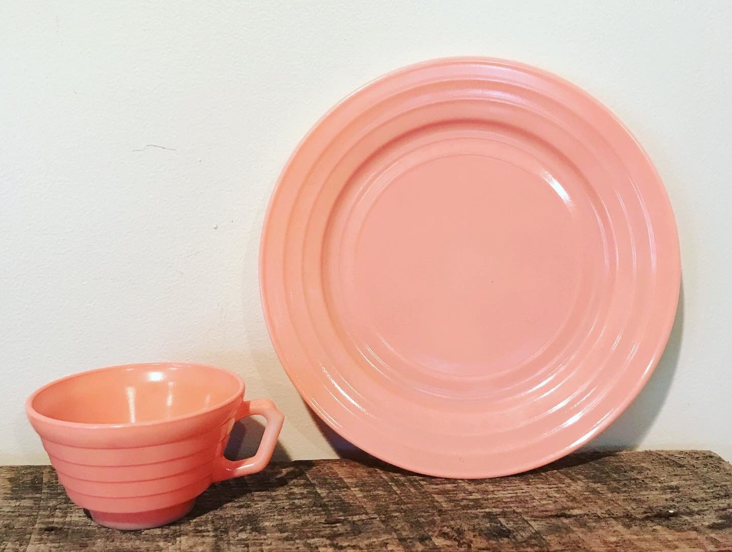 1940s Pink Dinnerware Set, Hazel Atlas Pink Platonite Moderntone, Cups ...