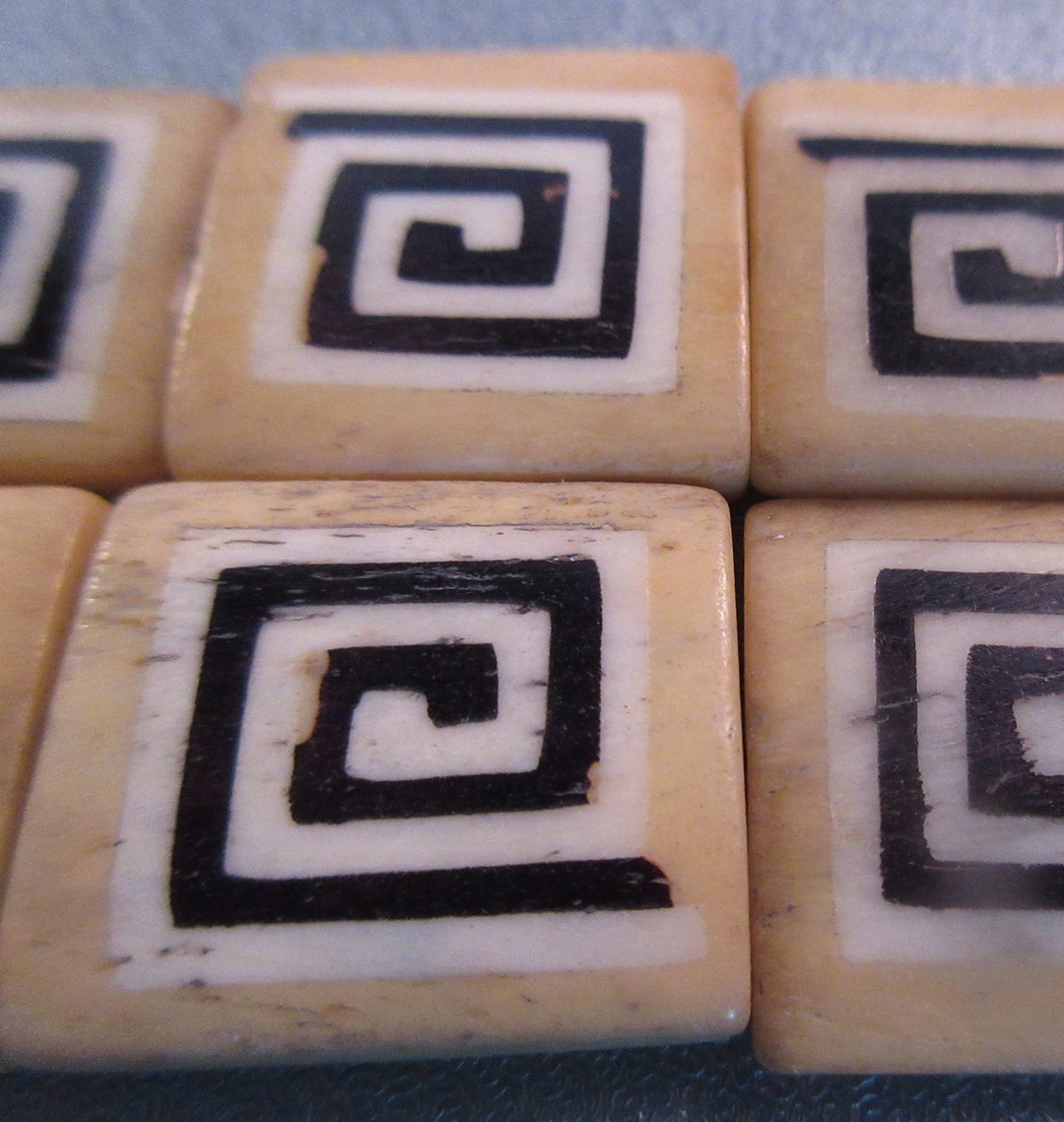 Batik Bone Greek Key Square Beads 3pcs - Etsy