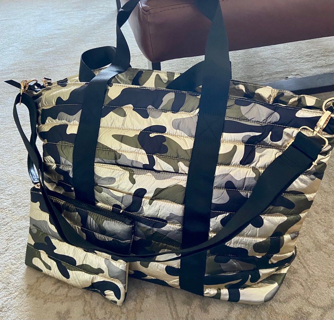 Puffer Tote Metallic Gold Camo Large Size Travel Crossbody - Etsy