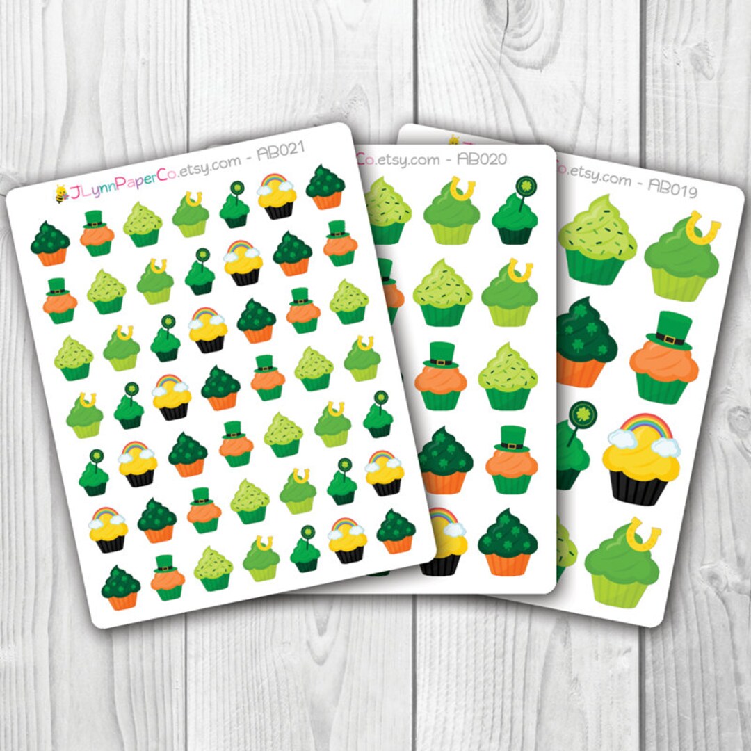 St. Patricks Day Cupcake Stickers, Cupcake, Holiday, Green, Lucky, St ...