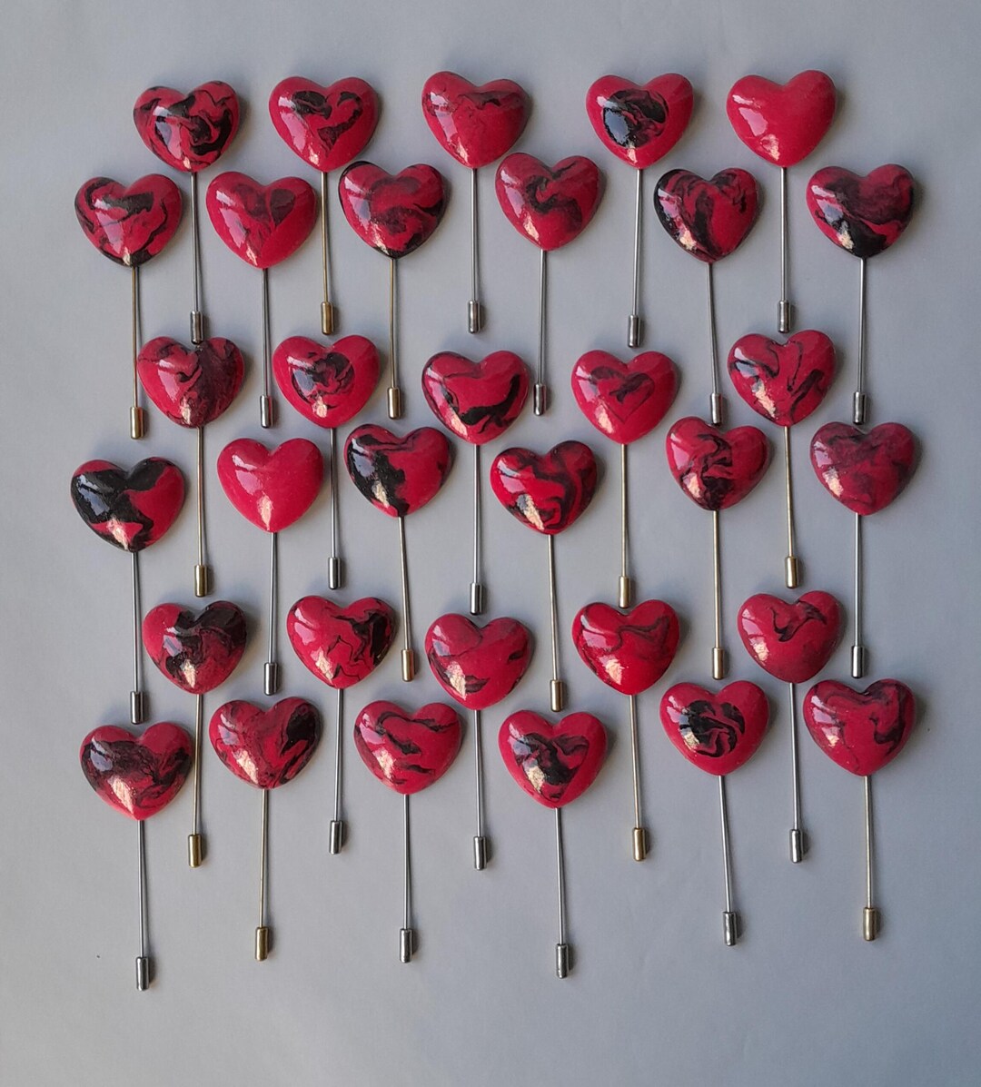 Handmade Red & Black Heart Pin - Polymer Clay Brooch, Unique Heart ...