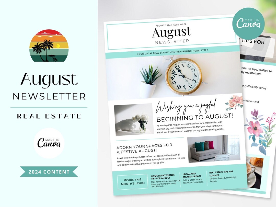 Real Estate August Newsletter Template, Canva Editable (digital ...