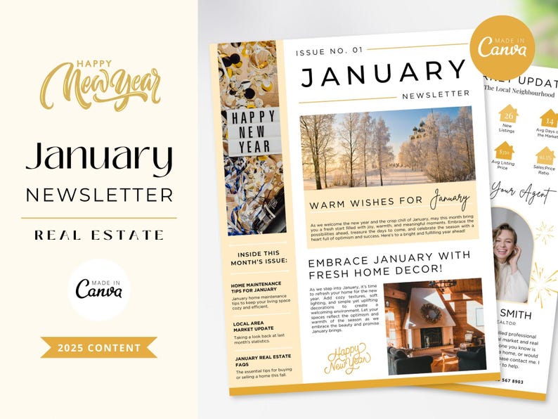 Real Estate January 2025 Newsletter Template (canva, Letter Size) - Etsy