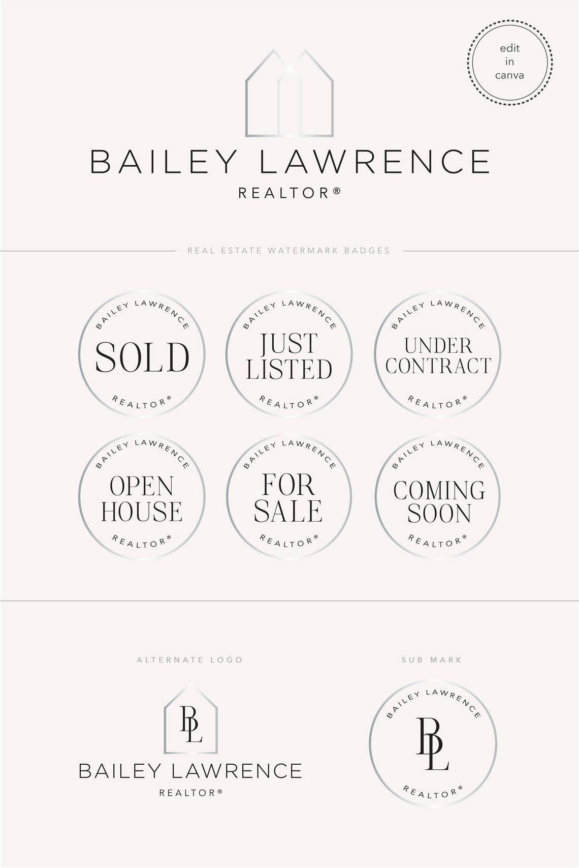 Silver Real Estate Logo Modern House Logo Real Estate - Etsy UK