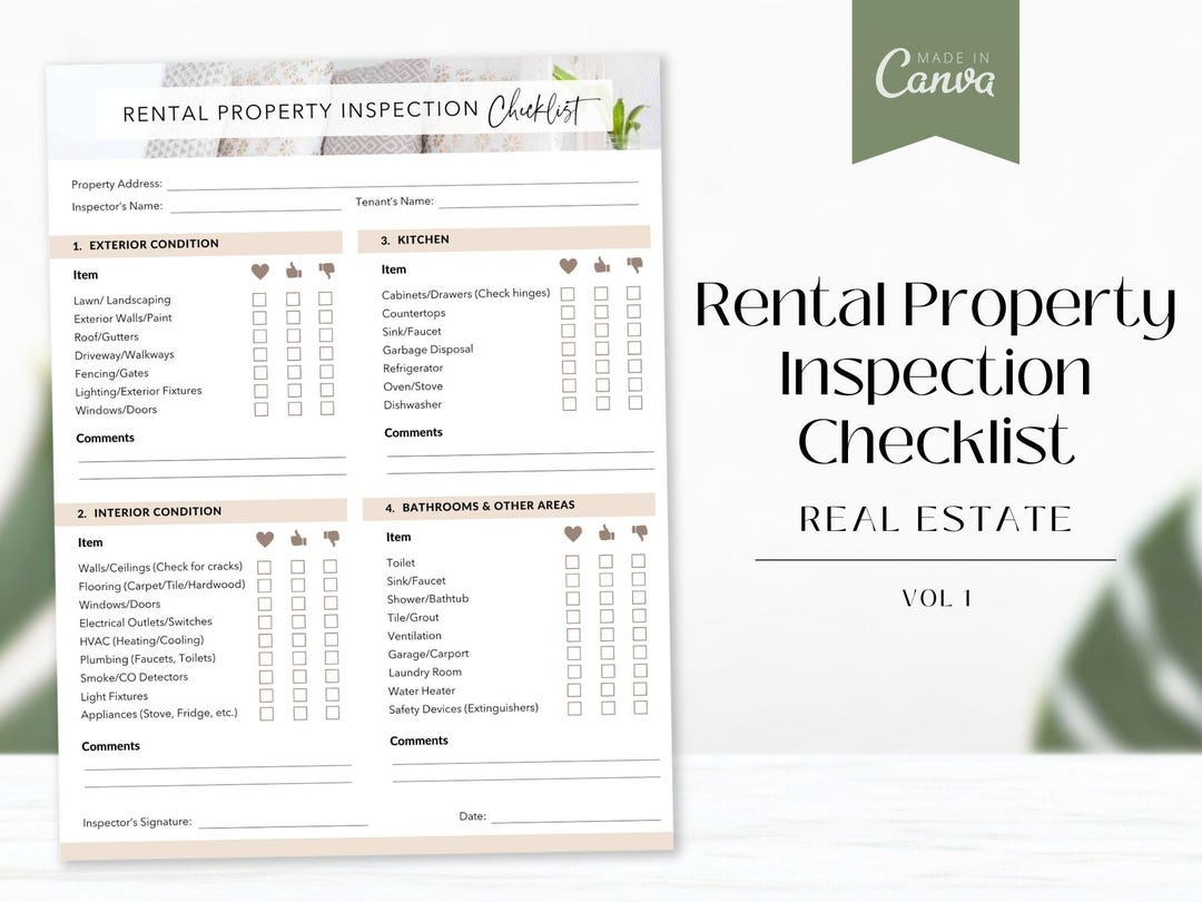 Rental Property Inspection Checklist | Real Estate Template (canva) - Etsy