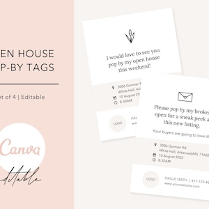 Open House Pop-by Tags, Canva Template, Open House Marketing, Open ...