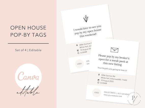 Open House Pop-by Tags Canva Template Open House Marketing - Etsy