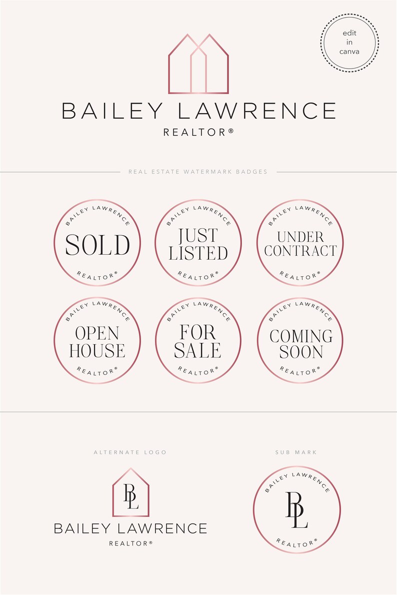 Rose Gold Realtor Logo Real Estate Logo Modern House Logo - Etsy
