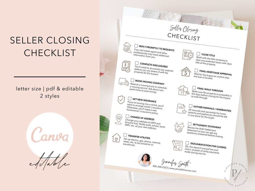 Real Estate Seller Closing Checklist, Editable Canva Template (PDF) - Etsy