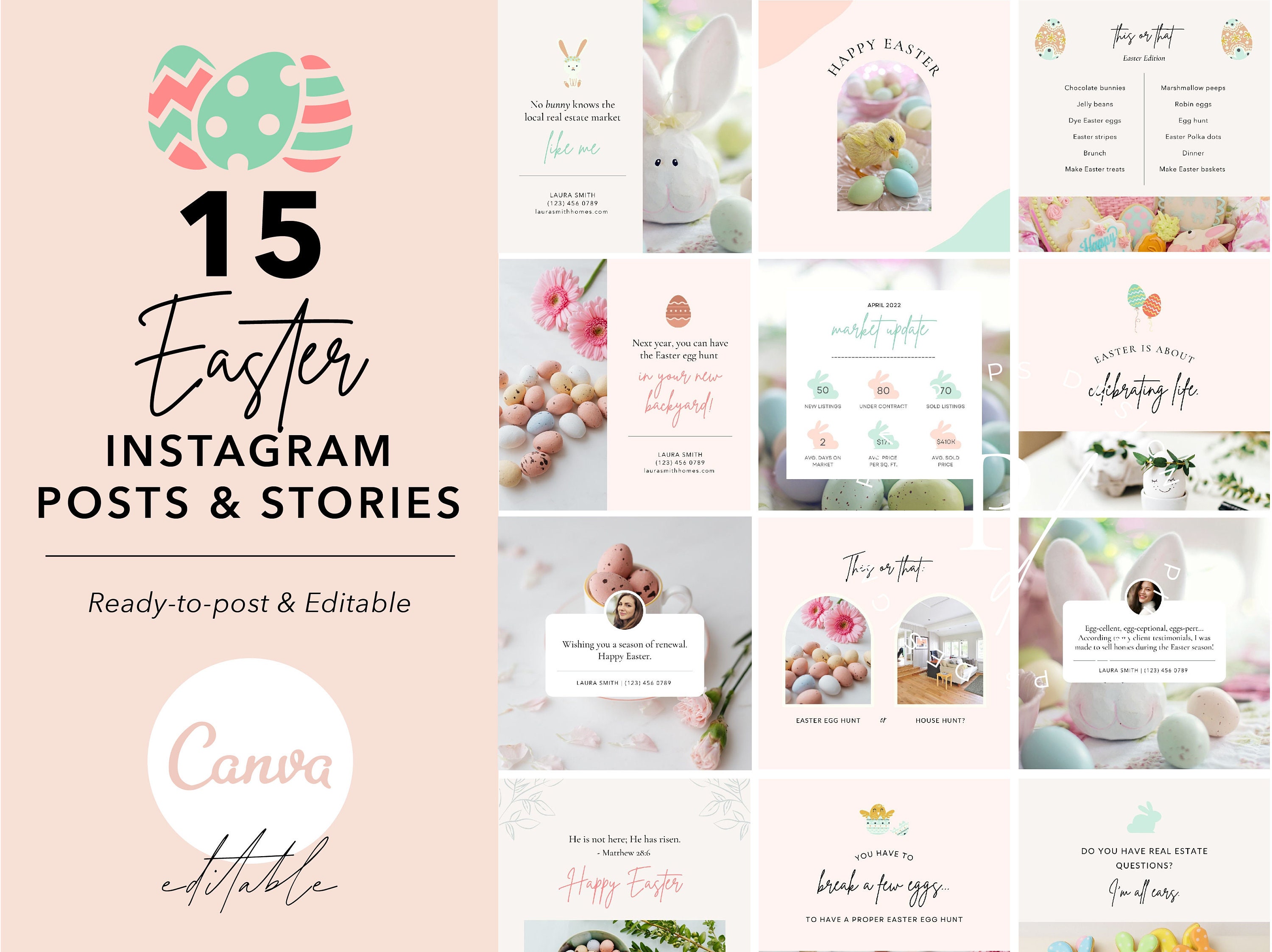 Easter Real Estate Instagram Templates Easter Real Estate | Etsy