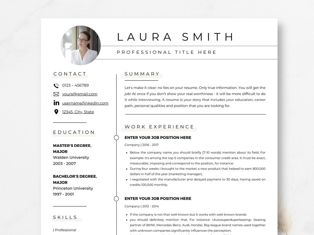 Minimalist Resume Template, Modern Professional Design (canva Template ...