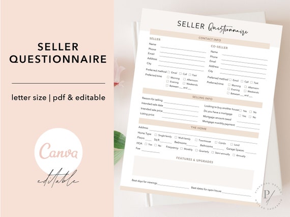 Seller Questionnaire Real Estate Marketing Real Estate - Etsy