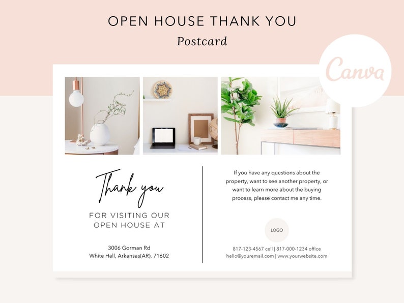 Open House Thank You Postcard Canva Template Open House - Etsy