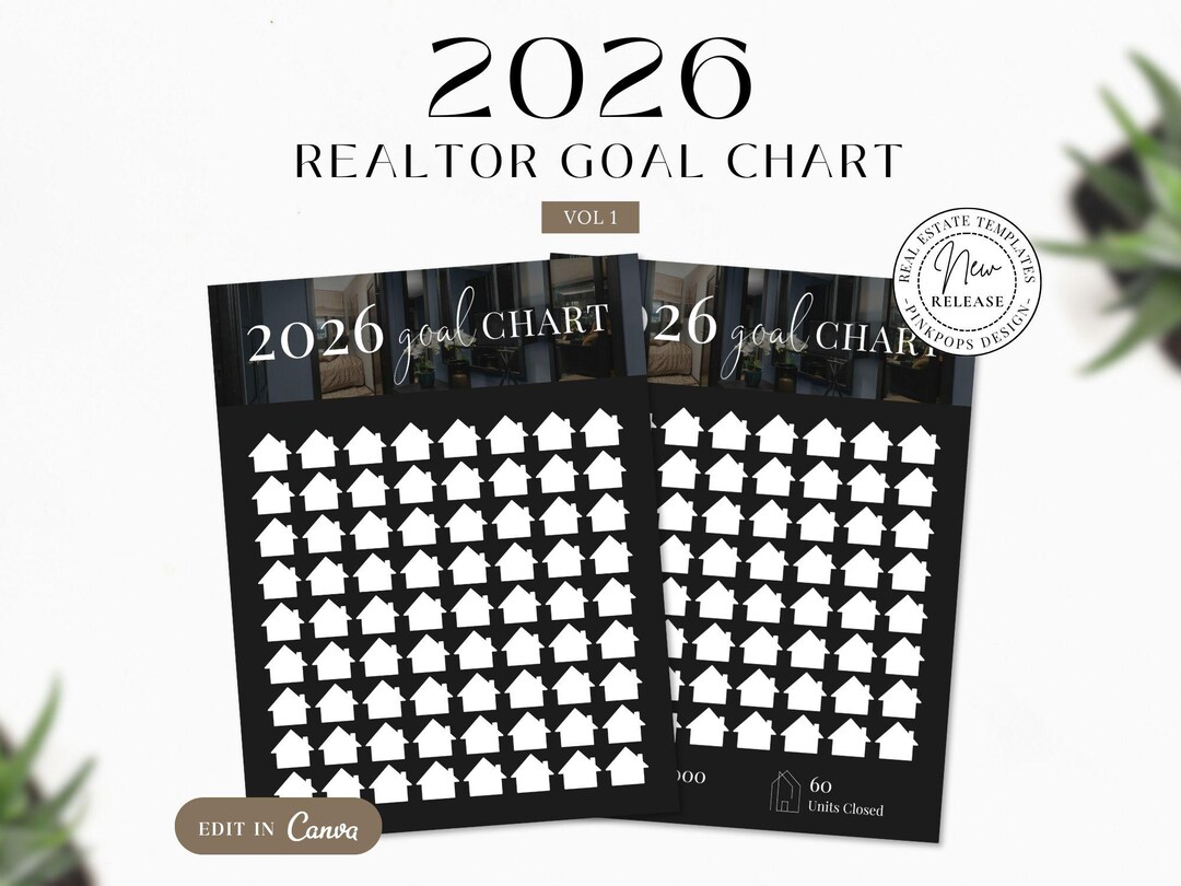 Black 2026 Realtor Goal Chart, Portrait (editable Canva Template) - Etsy