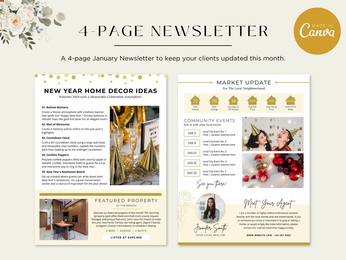 Real Estate January Newsletter 2024, Minimalist Canva Template - Etsy