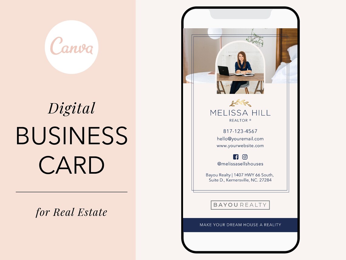 Navy Blue Real Estate Digital Business Card Template - Etsy