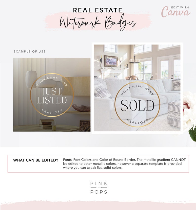 Real Estate Watermarks Real Estate Badges Realtor Logo Sold | Etsy