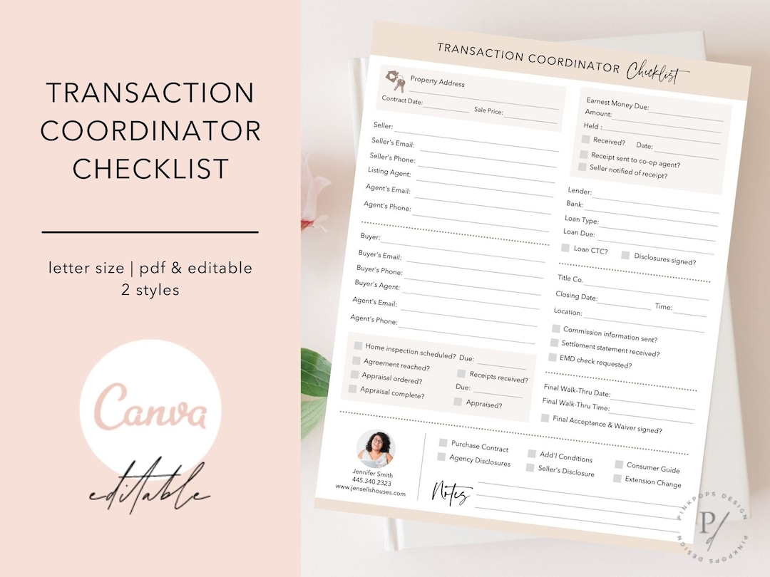 Transaction Coordinator Checklist, Real Estate Marketing, Real Estate ...