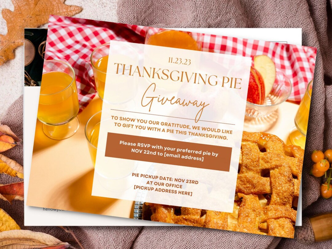 Thanksgiving Pie Giveaway Real Estate Postcard (canva Template) - Etsy