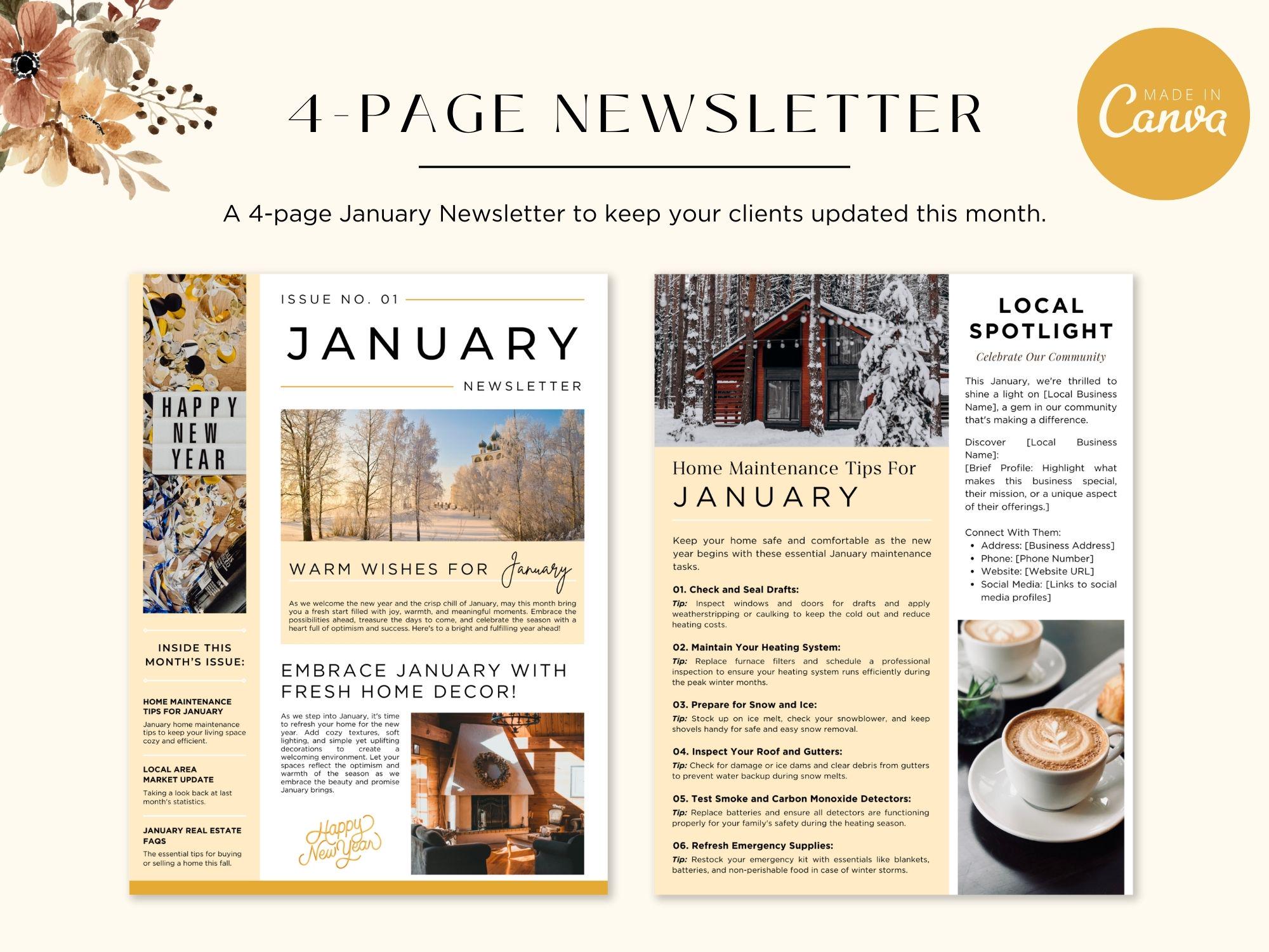 Real Estate January 2025 Newsletter Template (canva, Letter Size) - Etsy
