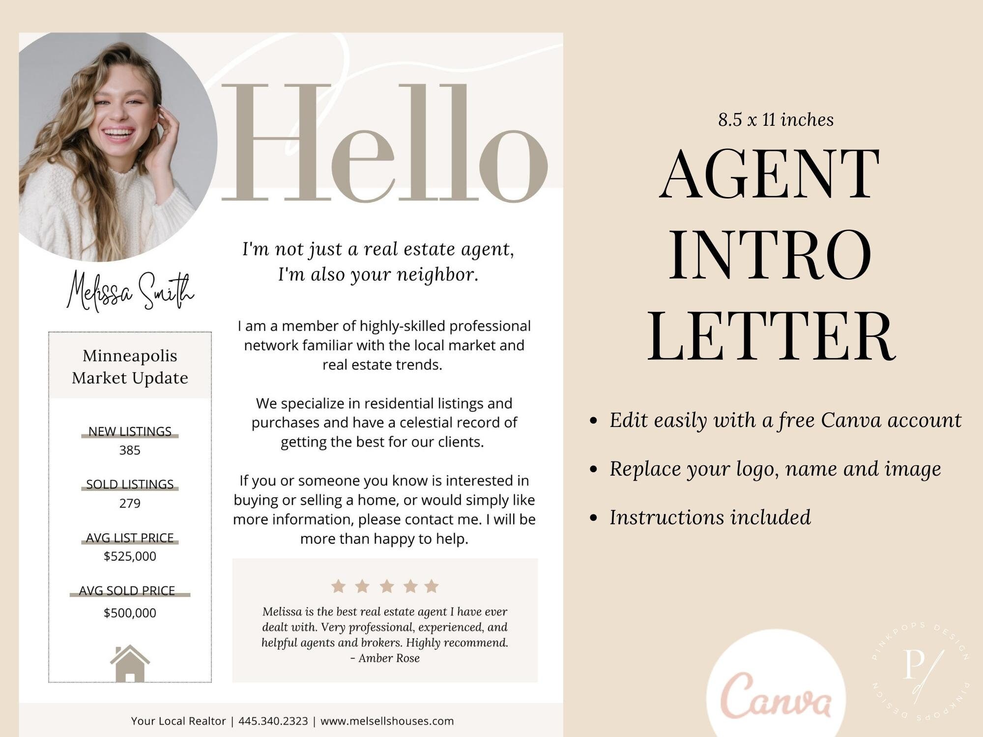 Real Estate Agent Intro Letter Flyer, Editable Canva Template - Etsy