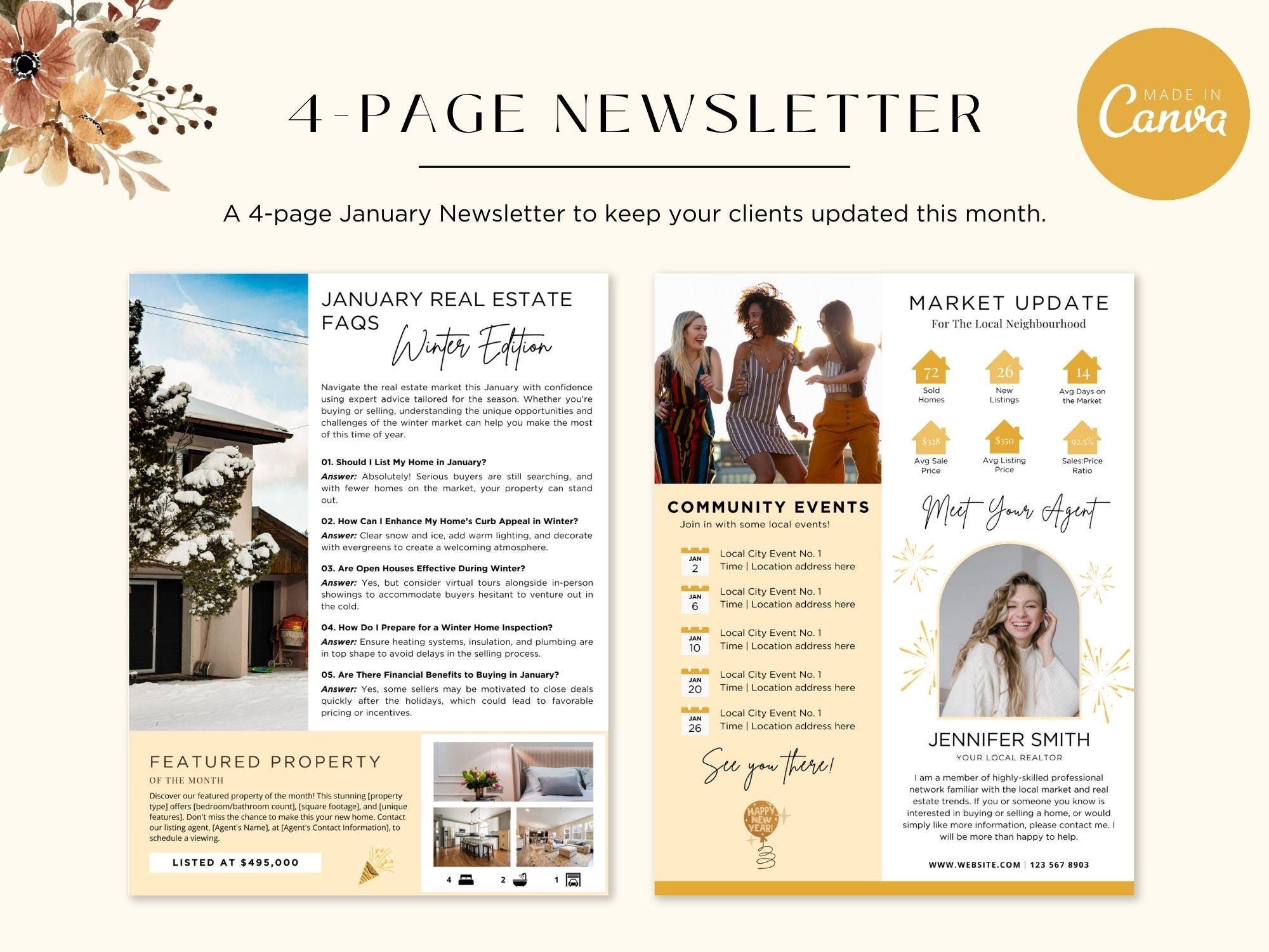Real Estate January 2025 Newsletter Template (canva, Letter Size) - Etsy