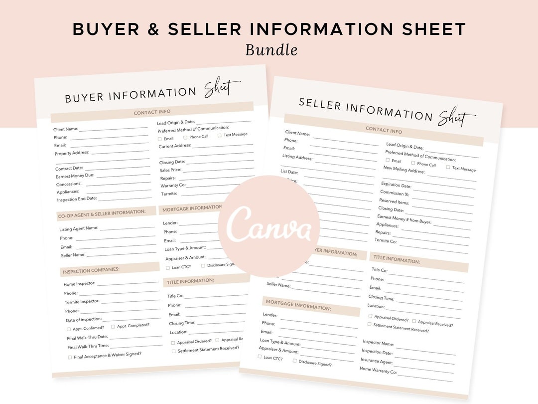 Buyer & Seller Information Sheet Bundle, Real Estate Marketing, Real ...