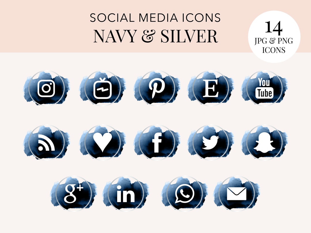 Navy & Silver Social Media Icons, Navy Silver Social Sharing Icons ...