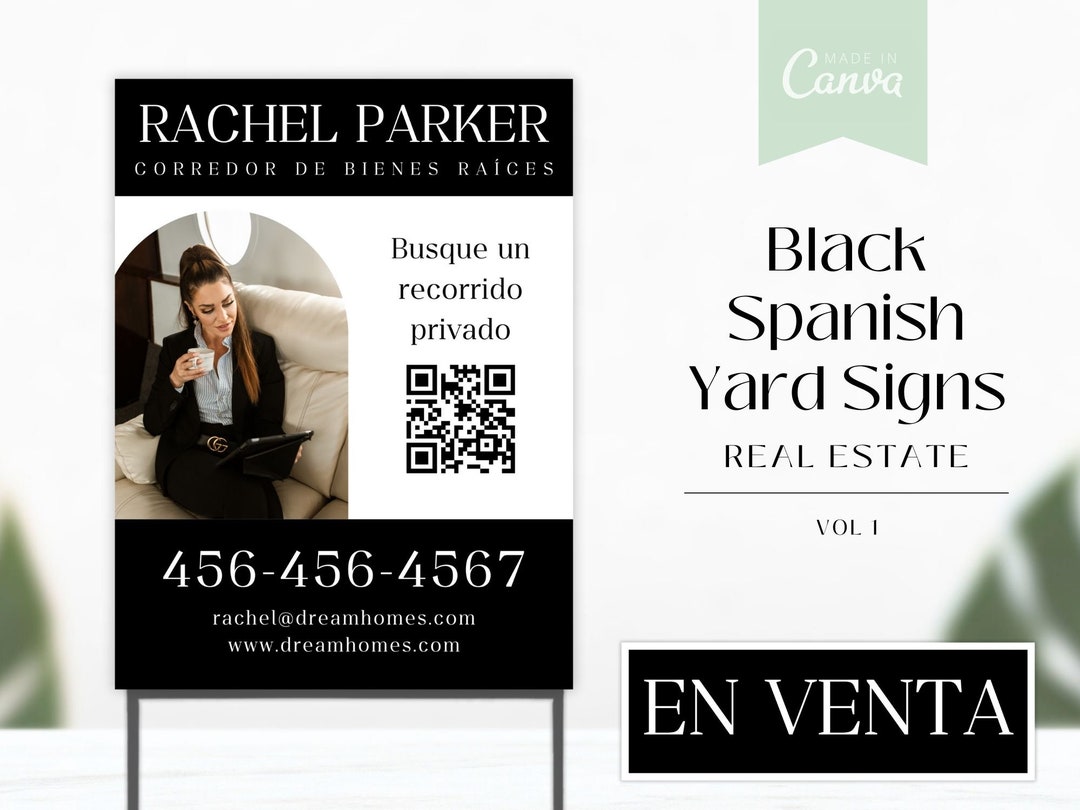 Black Spanish Yard Sign Template, Spanish Real Estate for Sale Sign ...
