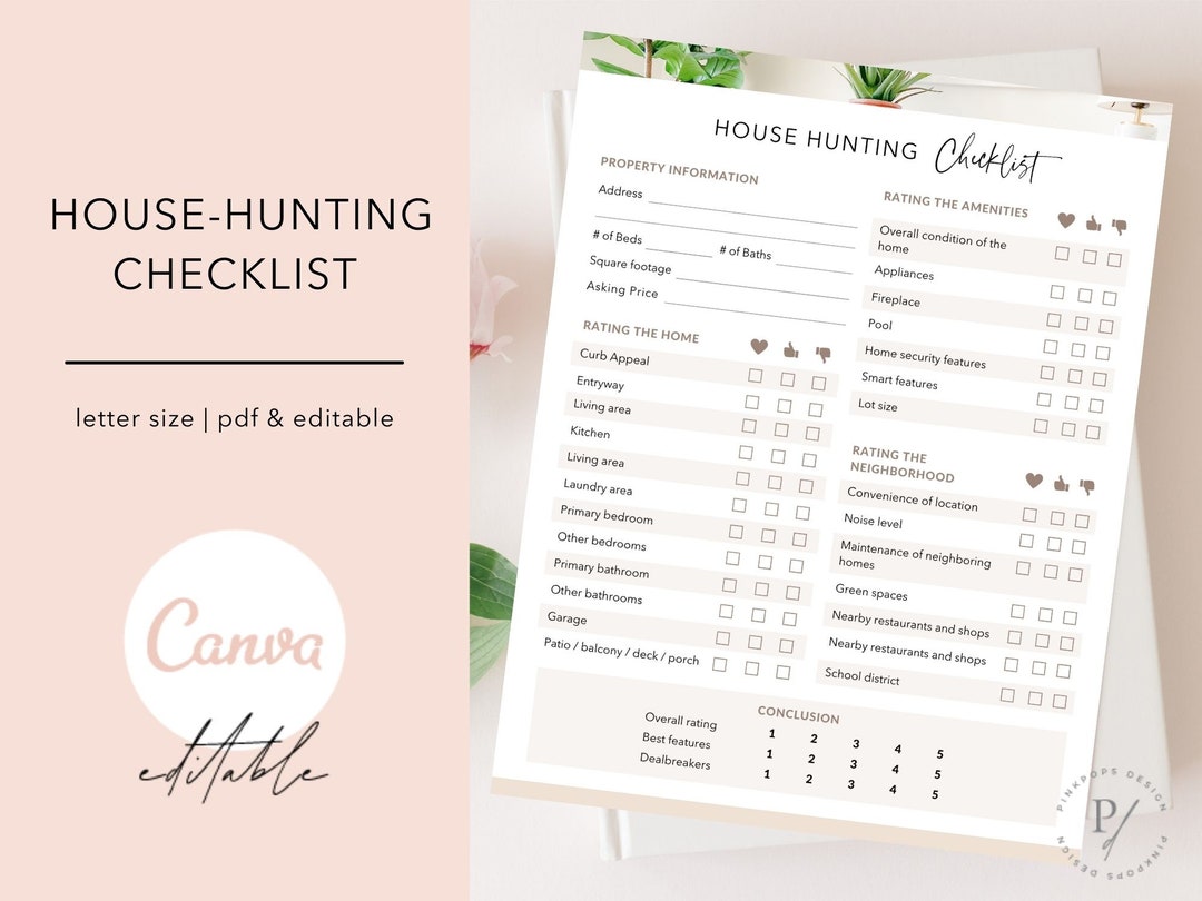 House Hunting Checklist, Real Estate Buyer Form (PDF & Editable) - Etsy