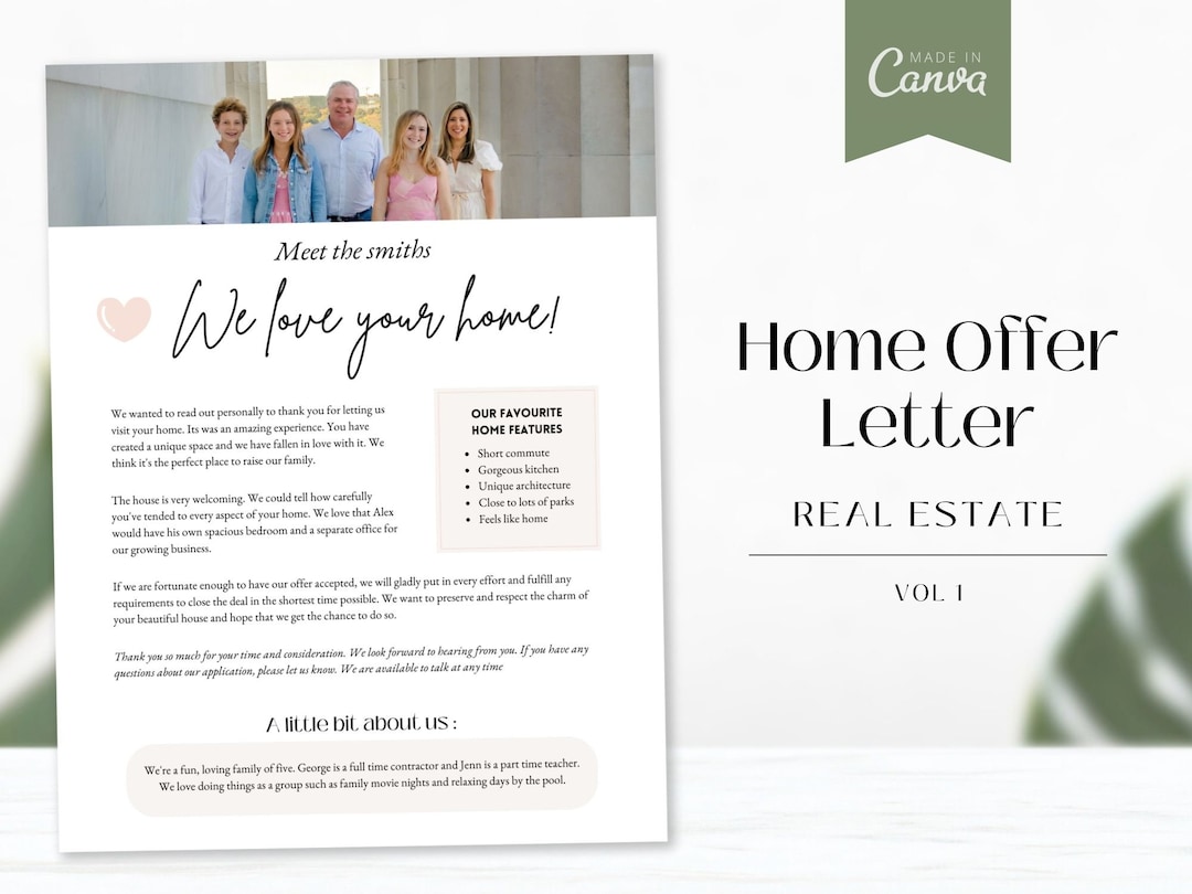 Real Estate Home Offer Letter Template, Buyer Marketing (canva Editable ...
