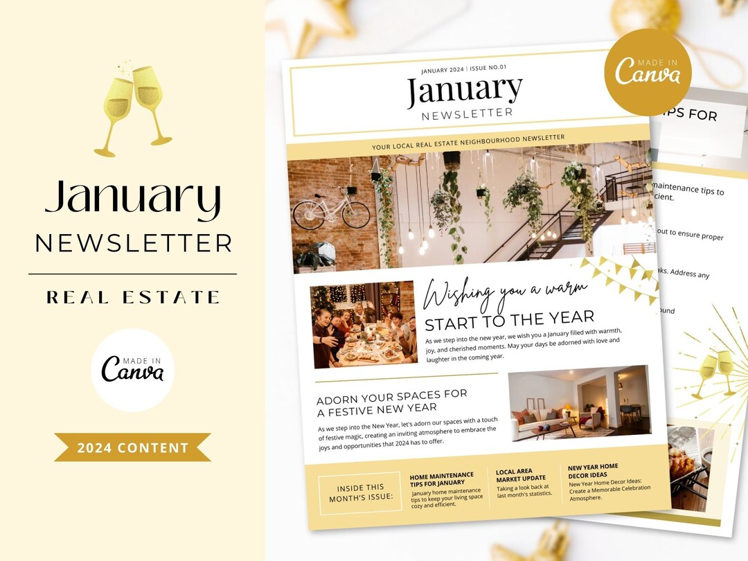 Real Estate January Newsletter 2024, Minimalist Canva Template - Etsy
