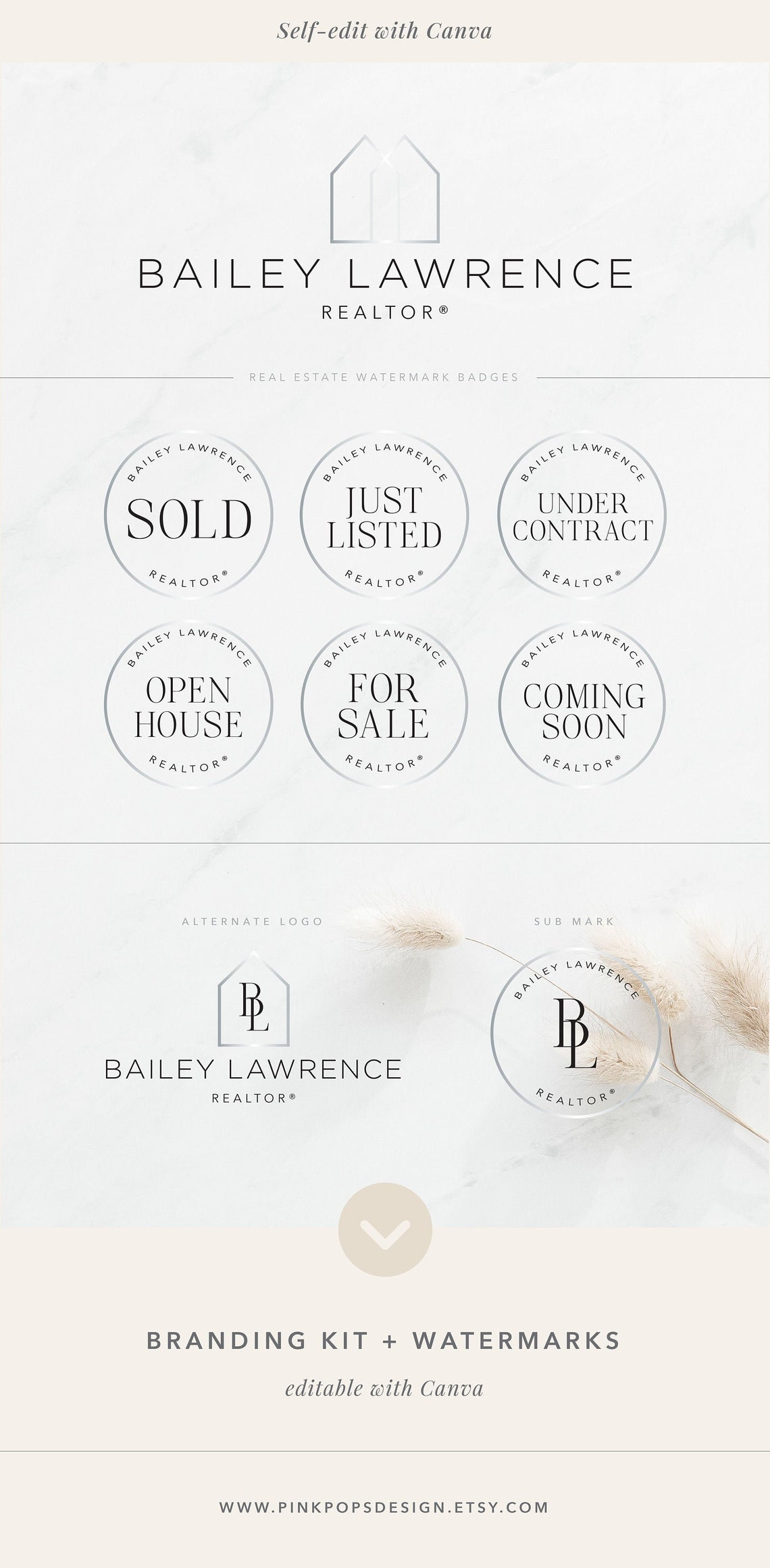 Silver Real Estate Logo Modern House Logo Real Estate | Etsy