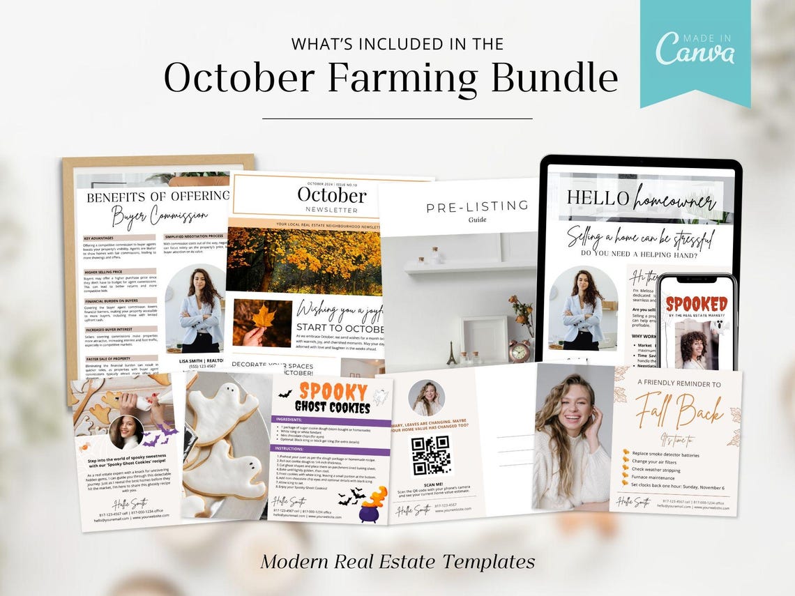 October Real Estate Farming Bundle, Canva Templates (digital Download ...