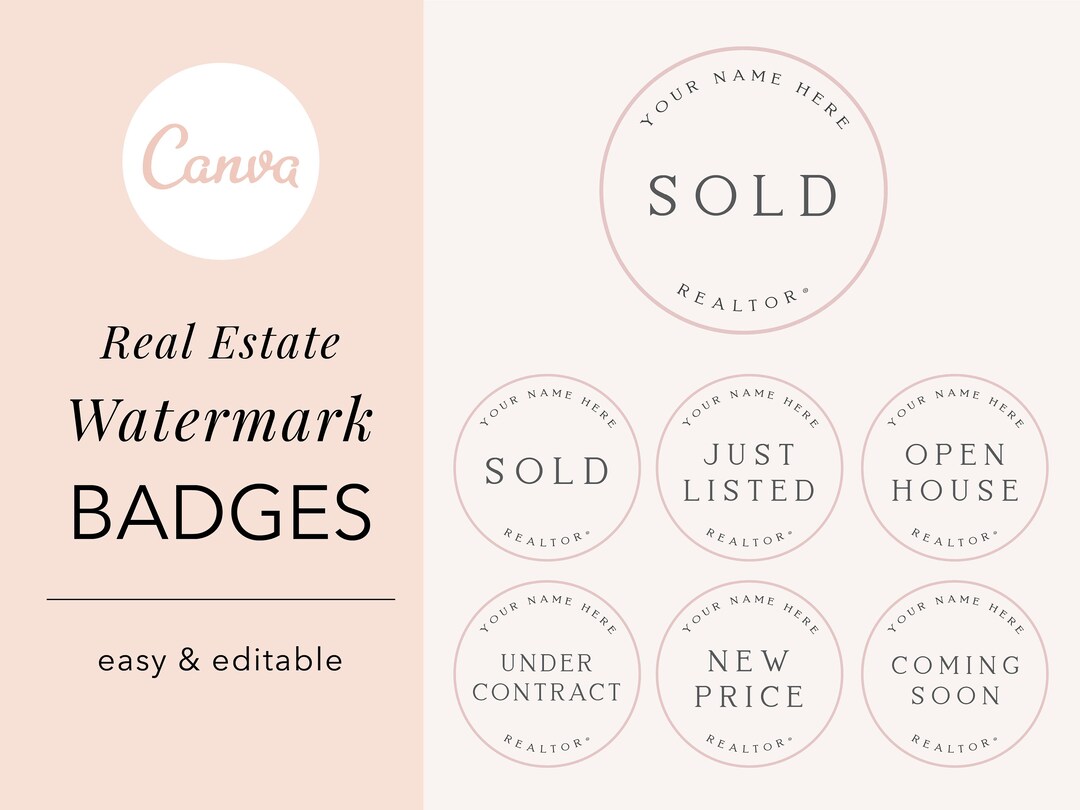 Blush Pink Real Estate Watermarks, Real Estate Badges, Realtor Logo ...