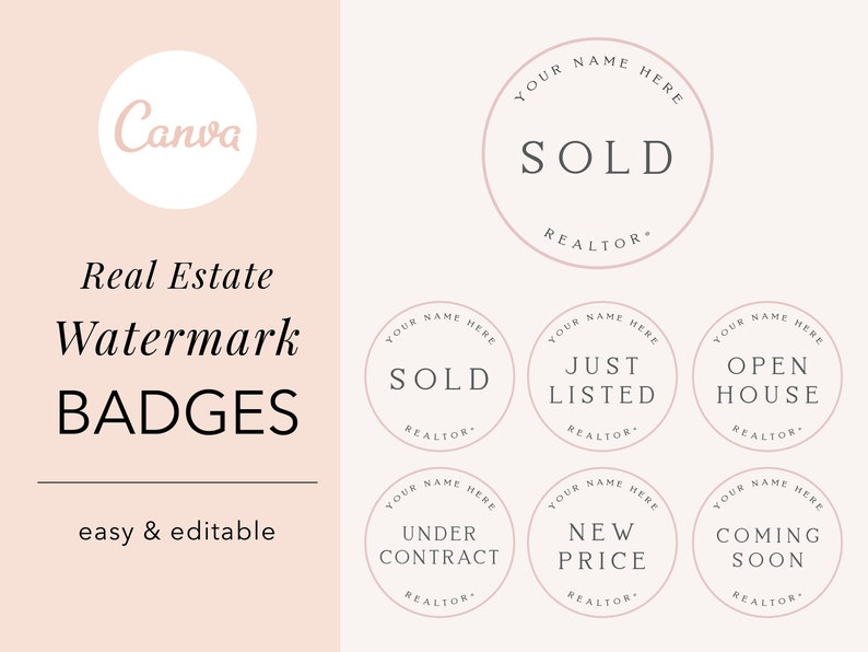 Blush Pink Real Estate Watermarks Real Estate Badges Realtor - Etsy
