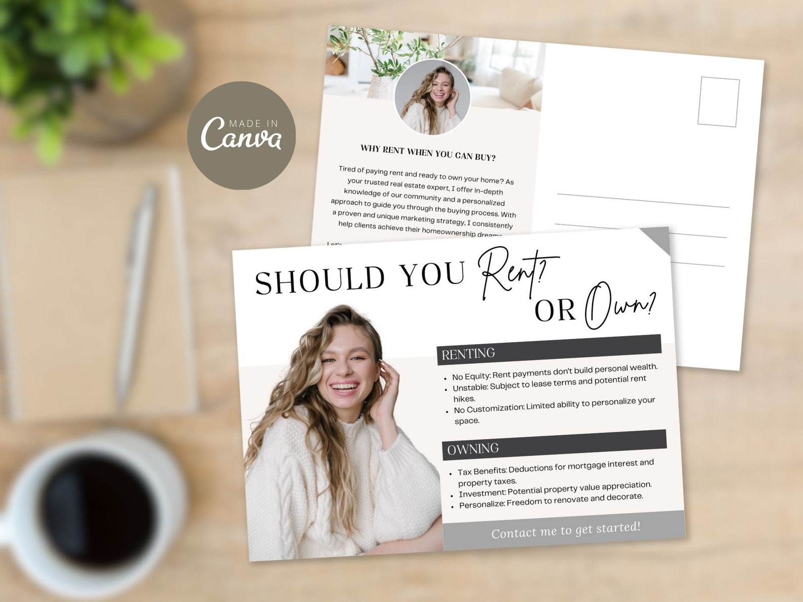 Rent Vs Own Real Estate Postcard | Canva Template (digital Download) - Etsy