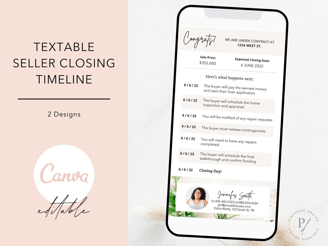 Textable Seller Closing Timeline, Real Estate Marketing (canva Template ...