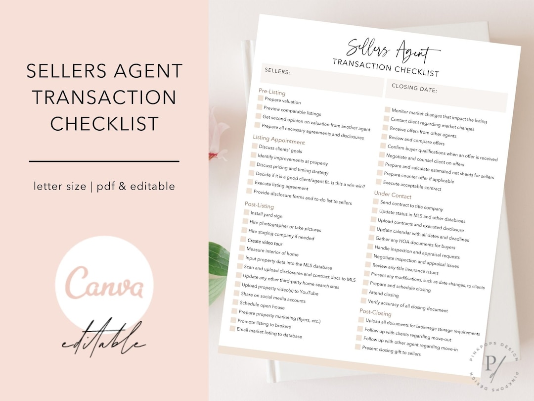 Sellers Agent Transaction Checklist, Real Estate Marketing, Real Estate ...