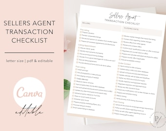 Sellers Agent Transaction Checklist, Real Estate Marketing, Real Estate ...