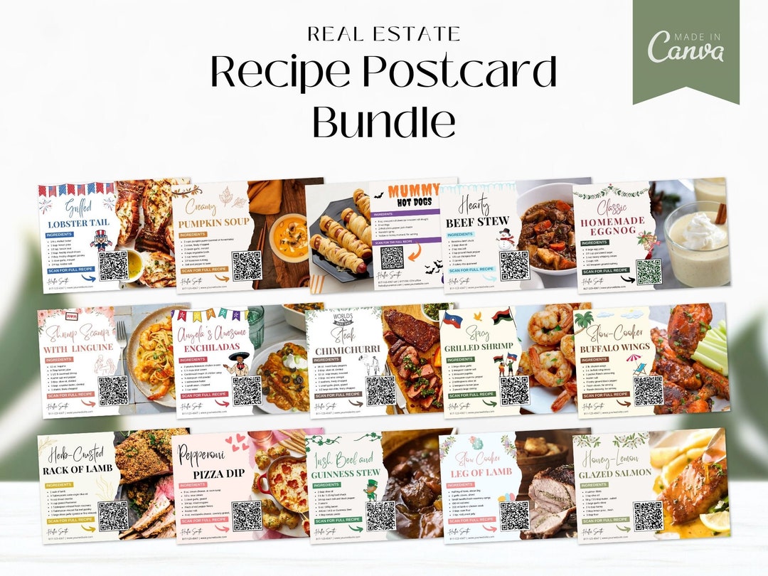 Real Estate Recipe Postcard Bundle | Seasonal Canva Templates - Etsy