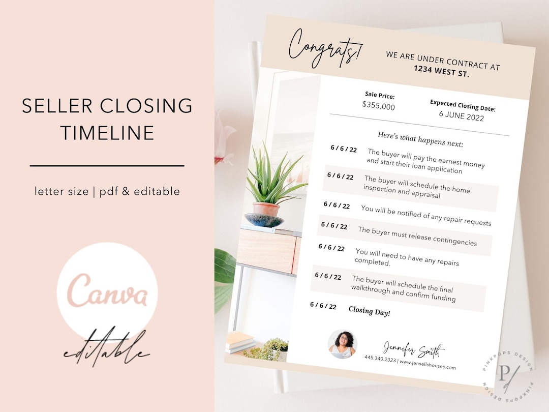 Real Estate Seller Closing Timeline, Editable Flyer (canva, PDF) - Etsy