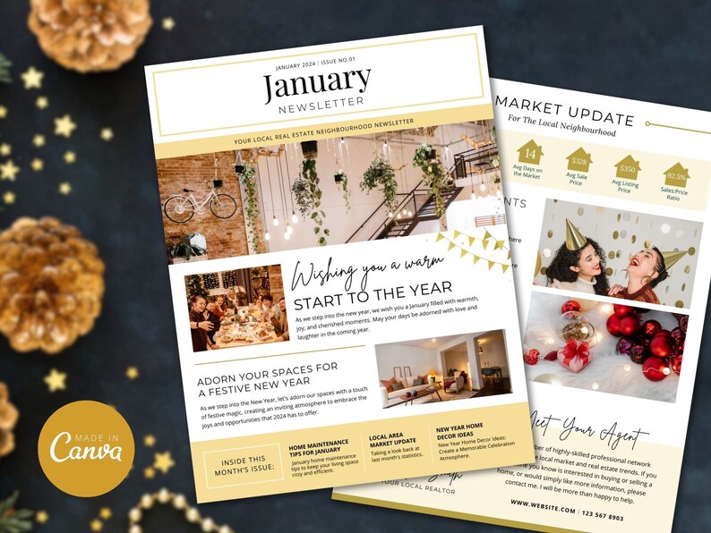 Real Estate January Newsletter 2024, Minimalist Canva Template - Etsy