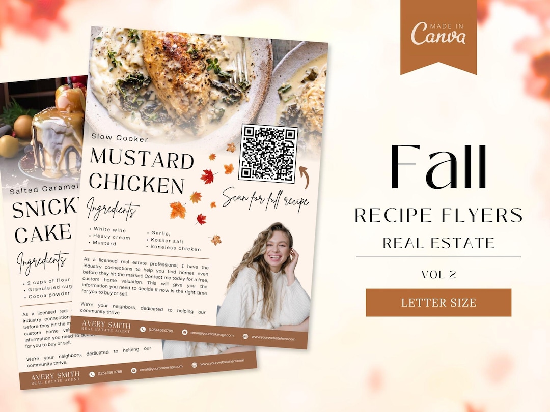 Real Estate Fall Recipe Flyers | Client Marketing Canva Template - Etsy
