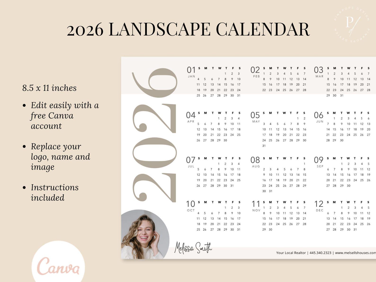 2026 Real Estate Calendar Magnet, Canva Editable (digital Download) - Etsy