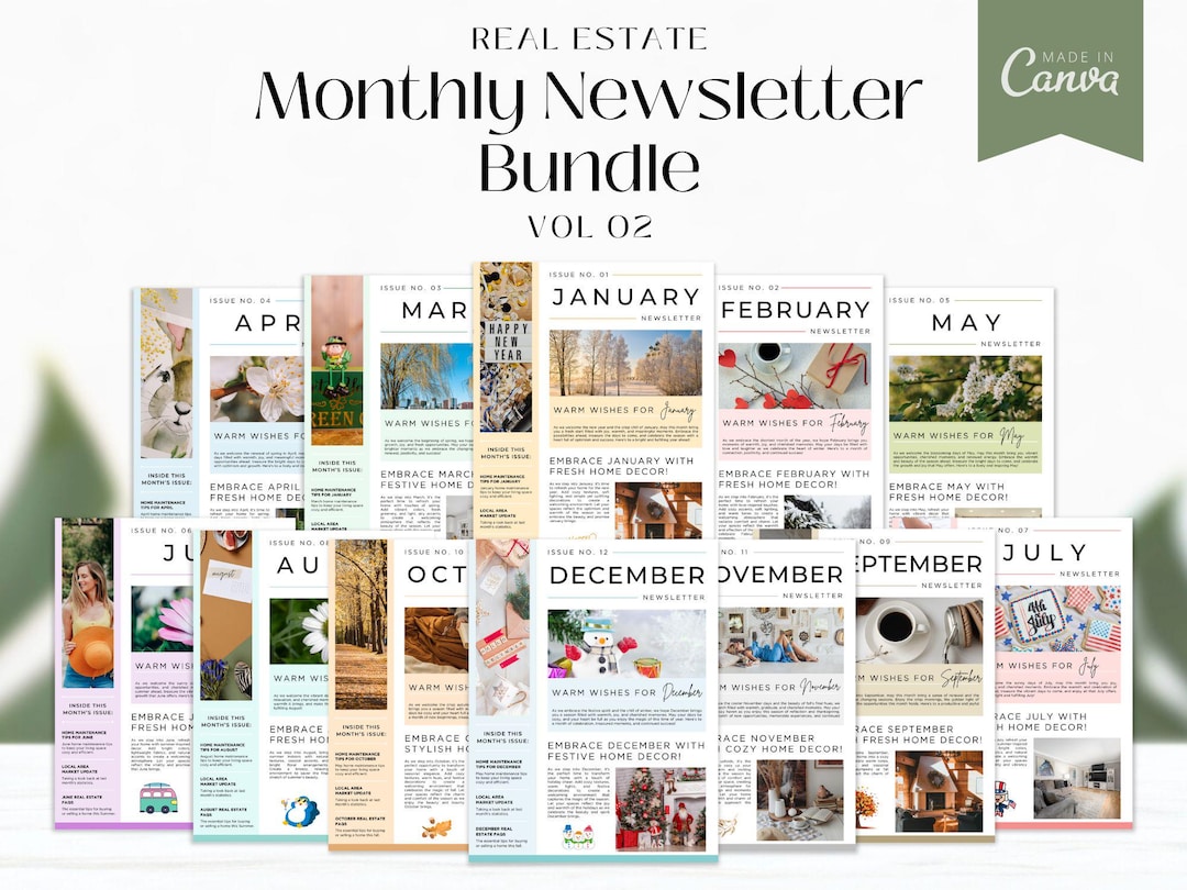 Real Estate Monthly Newsletter Bundle, Canva Template (digital Download ...